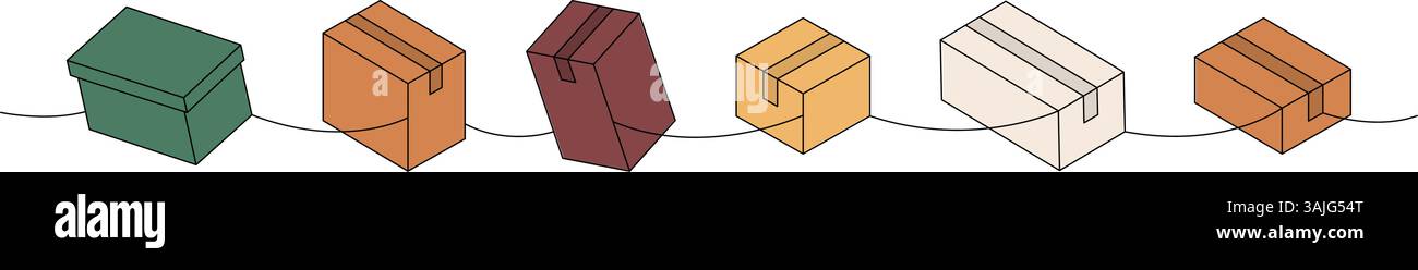 Present boxes one line colored continuous drawing. Cardboard boxes ...