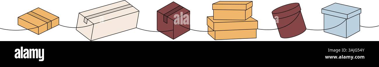 Delivery boxes one line colored continuous drawing. Cargo boxes. Vector ...