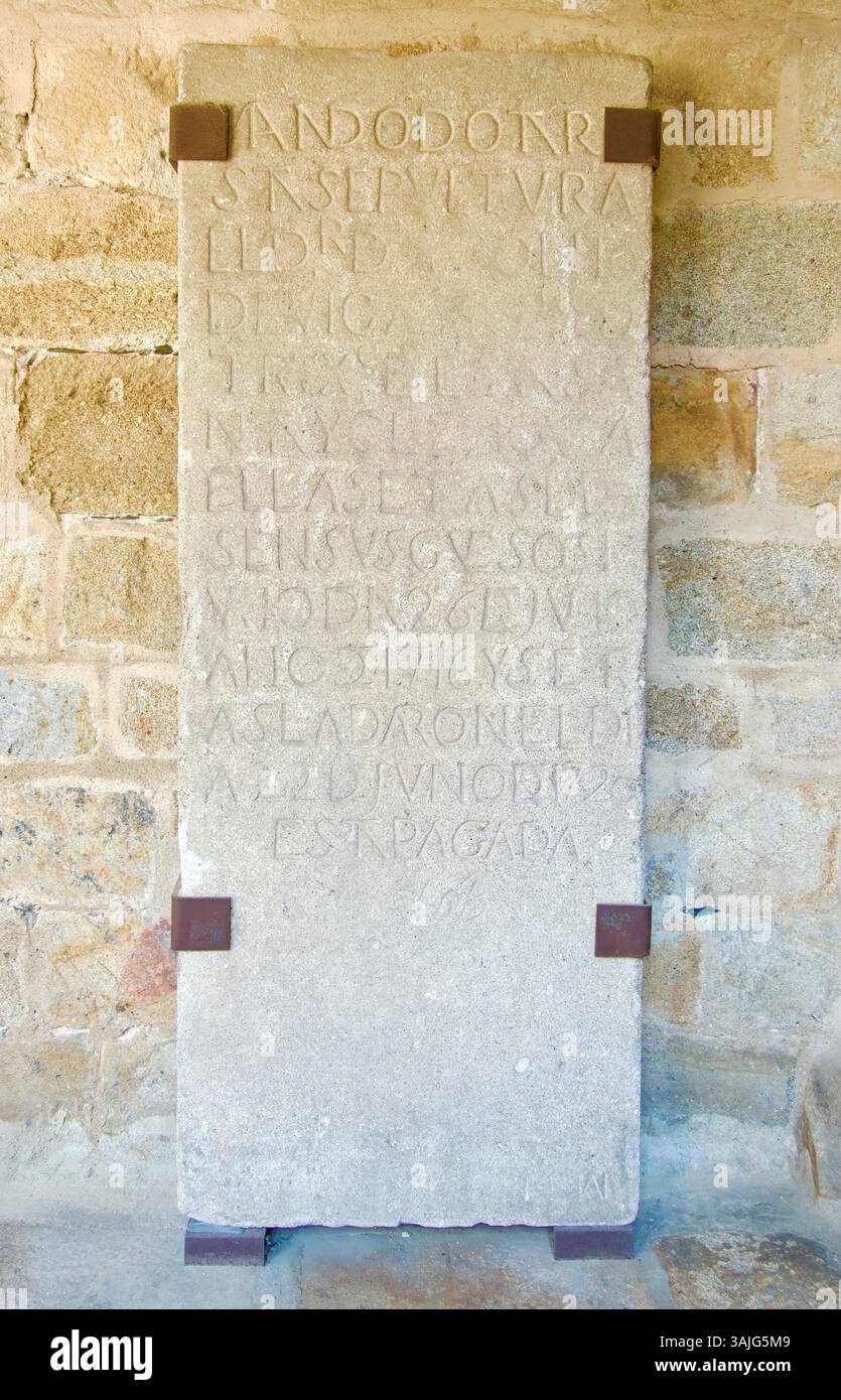 Stone gravestone with a latin script in the 13th century cloisters of ...