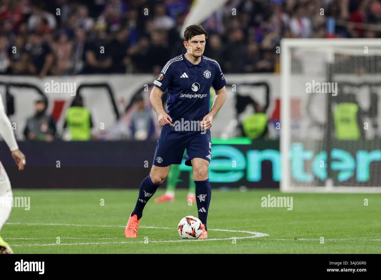 Lyon, France. 10th Apr, 2025. Manchester United defender Harry Maguire ...