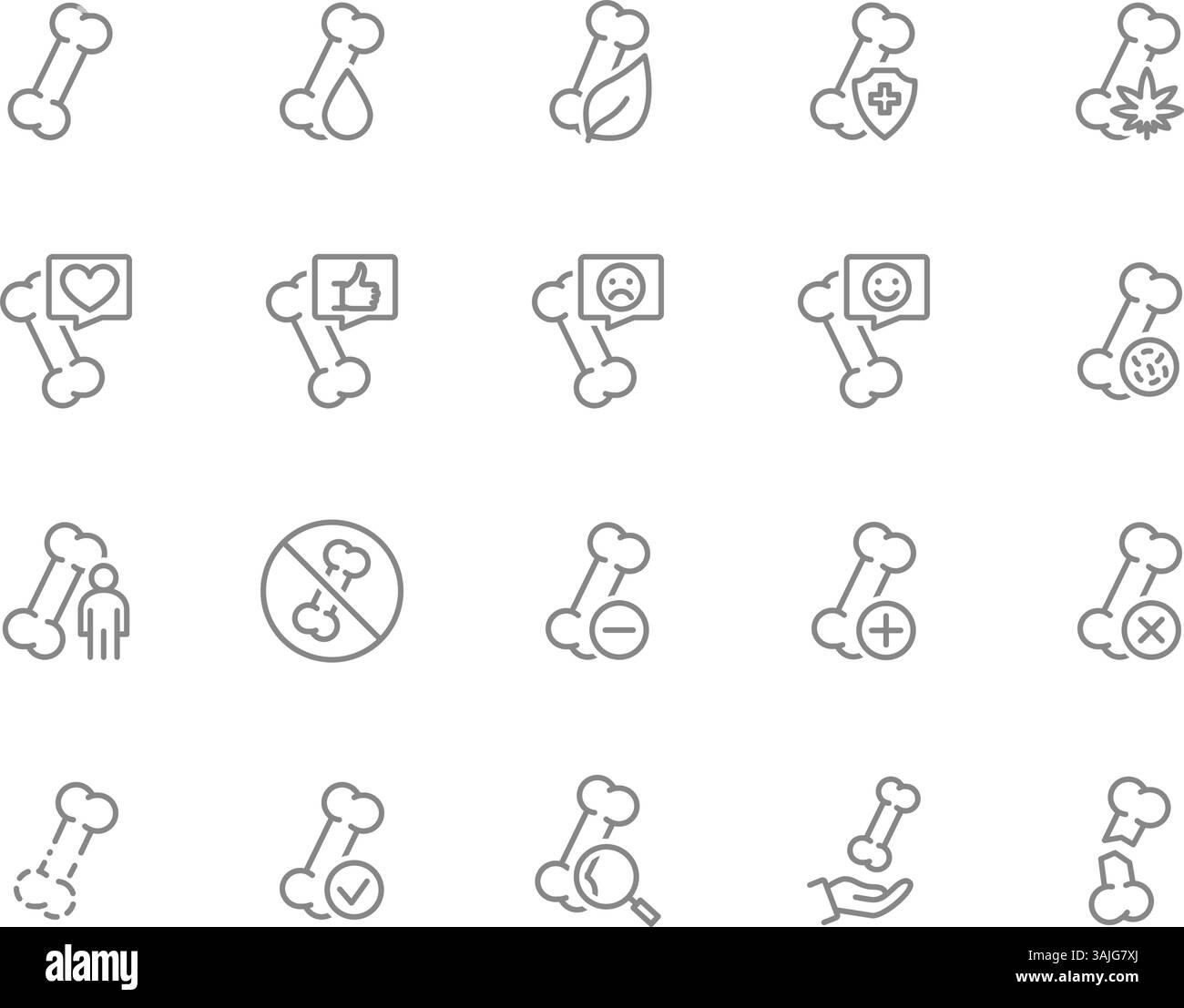 Human bones set line icon. Human skeleton anatomy, bones disease ...