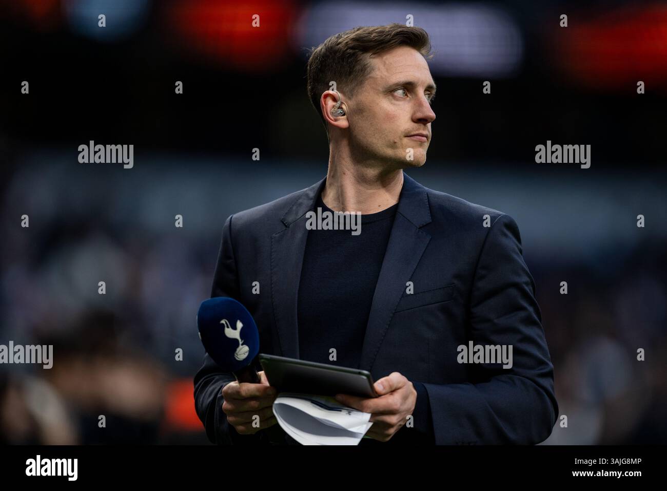 London, UK. 10th Apr, 2025. Club presenter Ben Haines of Tottenham ...