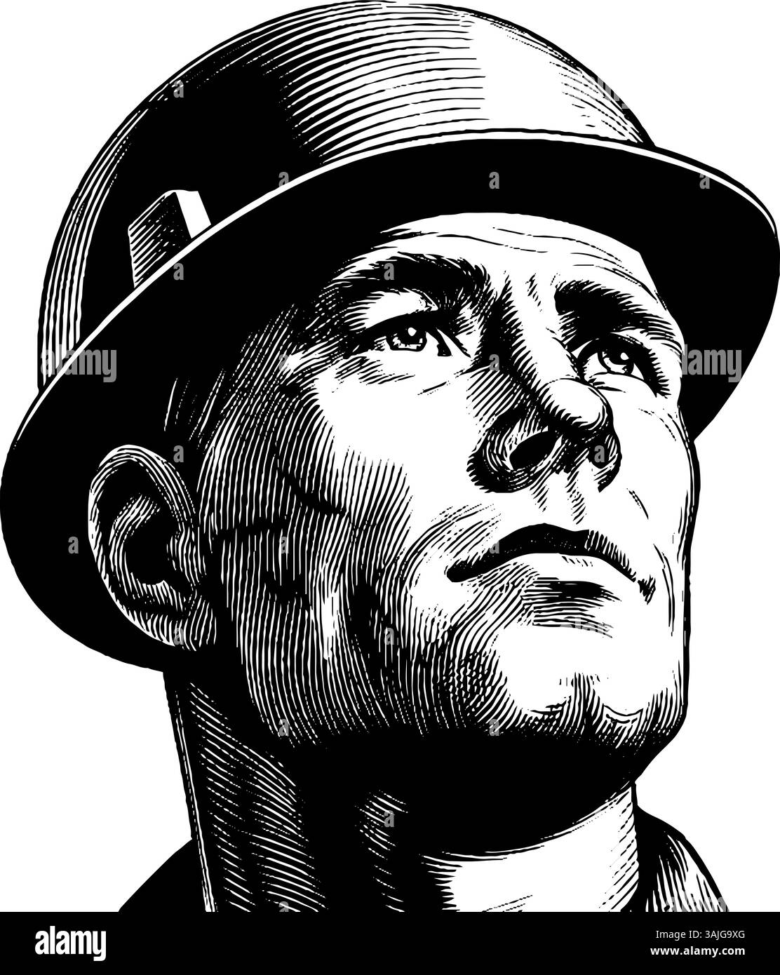 Engraved portrait of a builder wearing a helmet perfect for ...