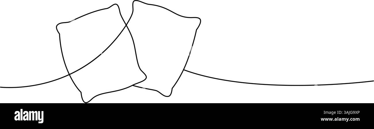 Two comfortable fluffy pillows one line continuous drawing. Plump ...
