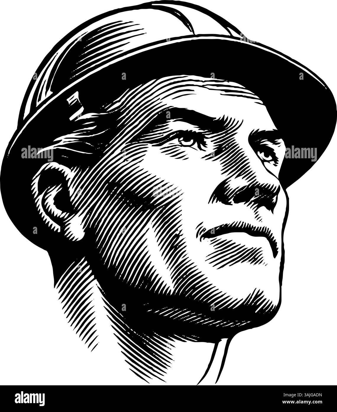 Engraved vintage illustration of a builder wearing a helmet for ...