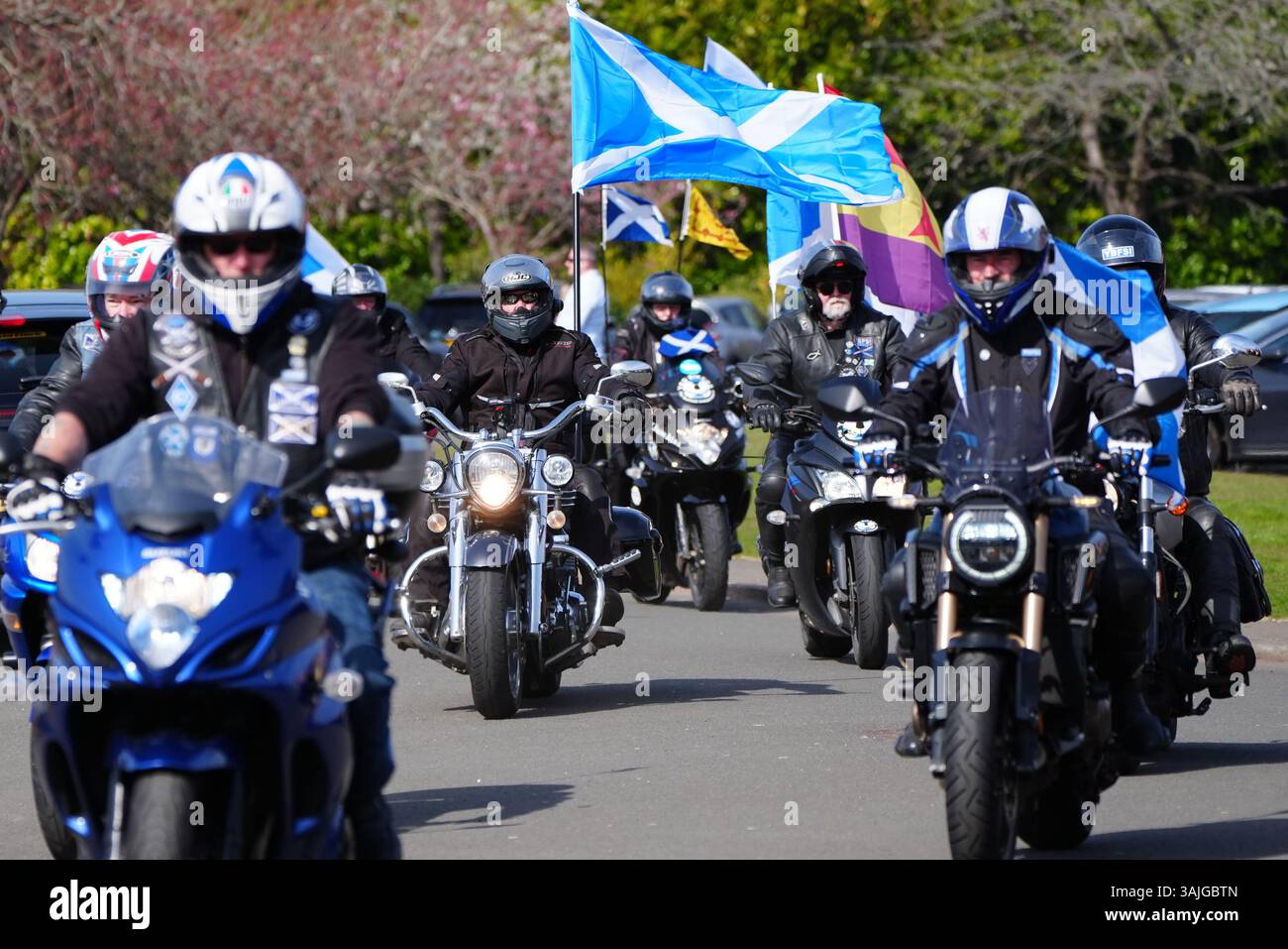 Yes Bikers ahead of the funeral cortage at the funeral of Scottish ...