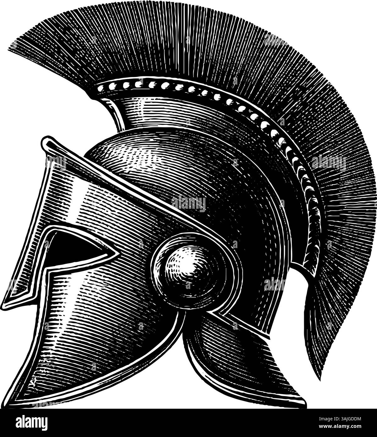 Engraved knight helmet with intricate black details for historical ...