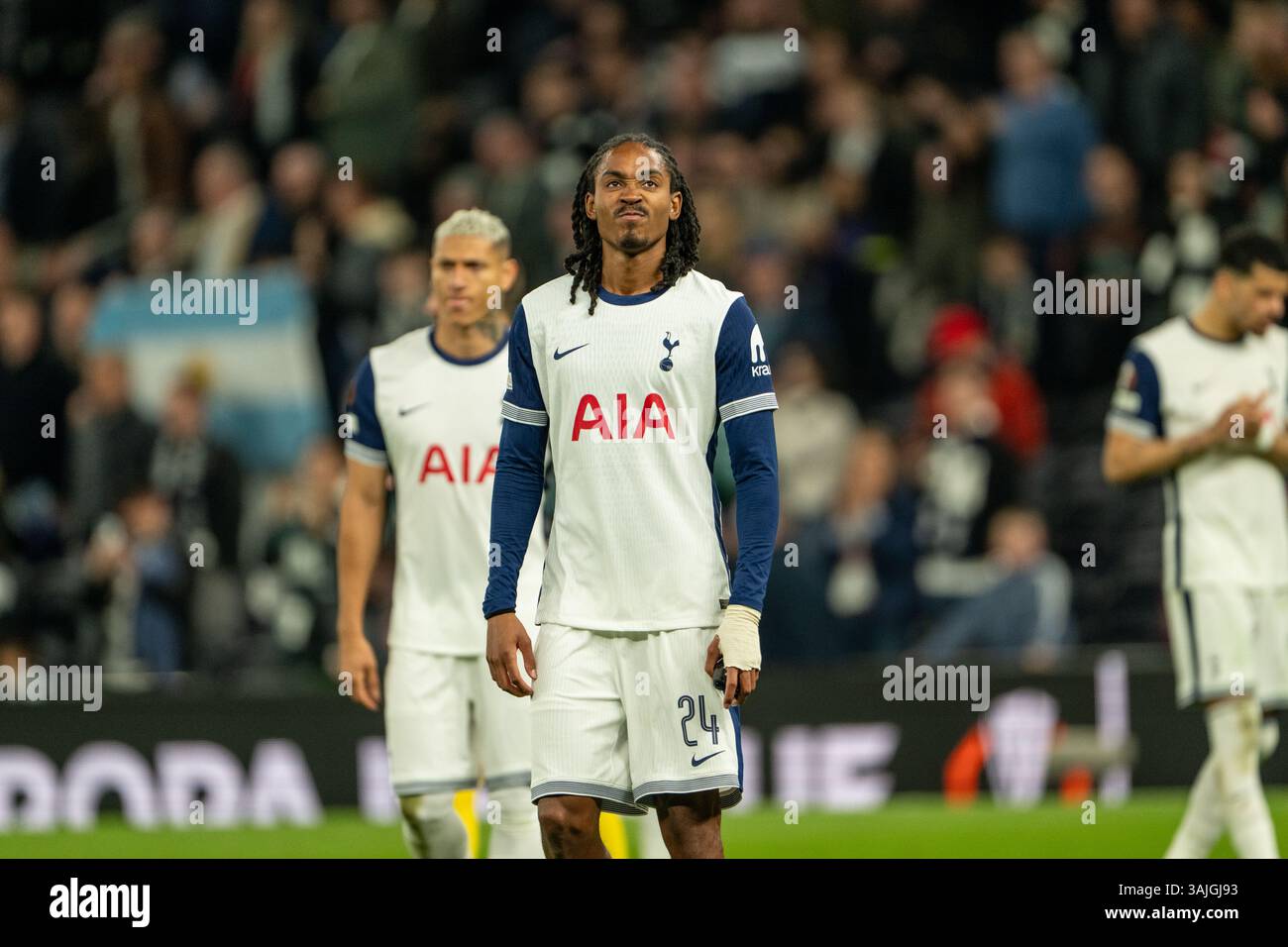 London, UK. 10th Apr, 2025. Djed Spence (24) of Tottenham Hotspur seen ...