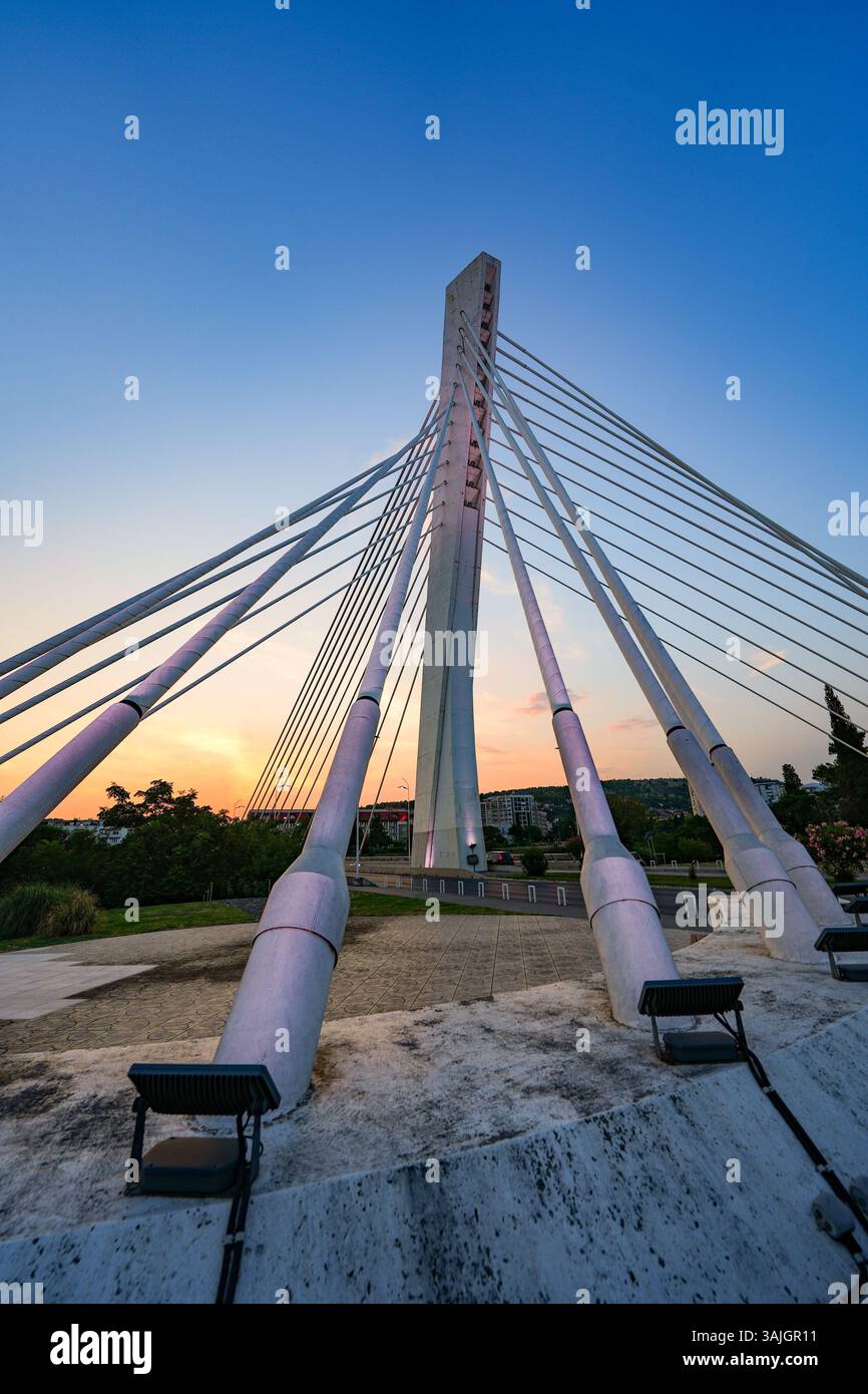 Millenium Bridge (Most Milenijum), a cable-stayed bridge that spans the ...