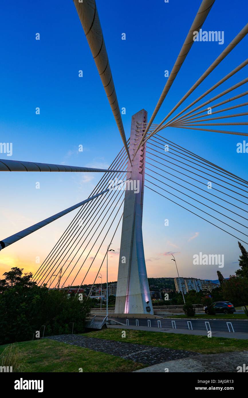 Millenium Bridge (Most Milenijum), a cable-stayed bridge that spans the ...