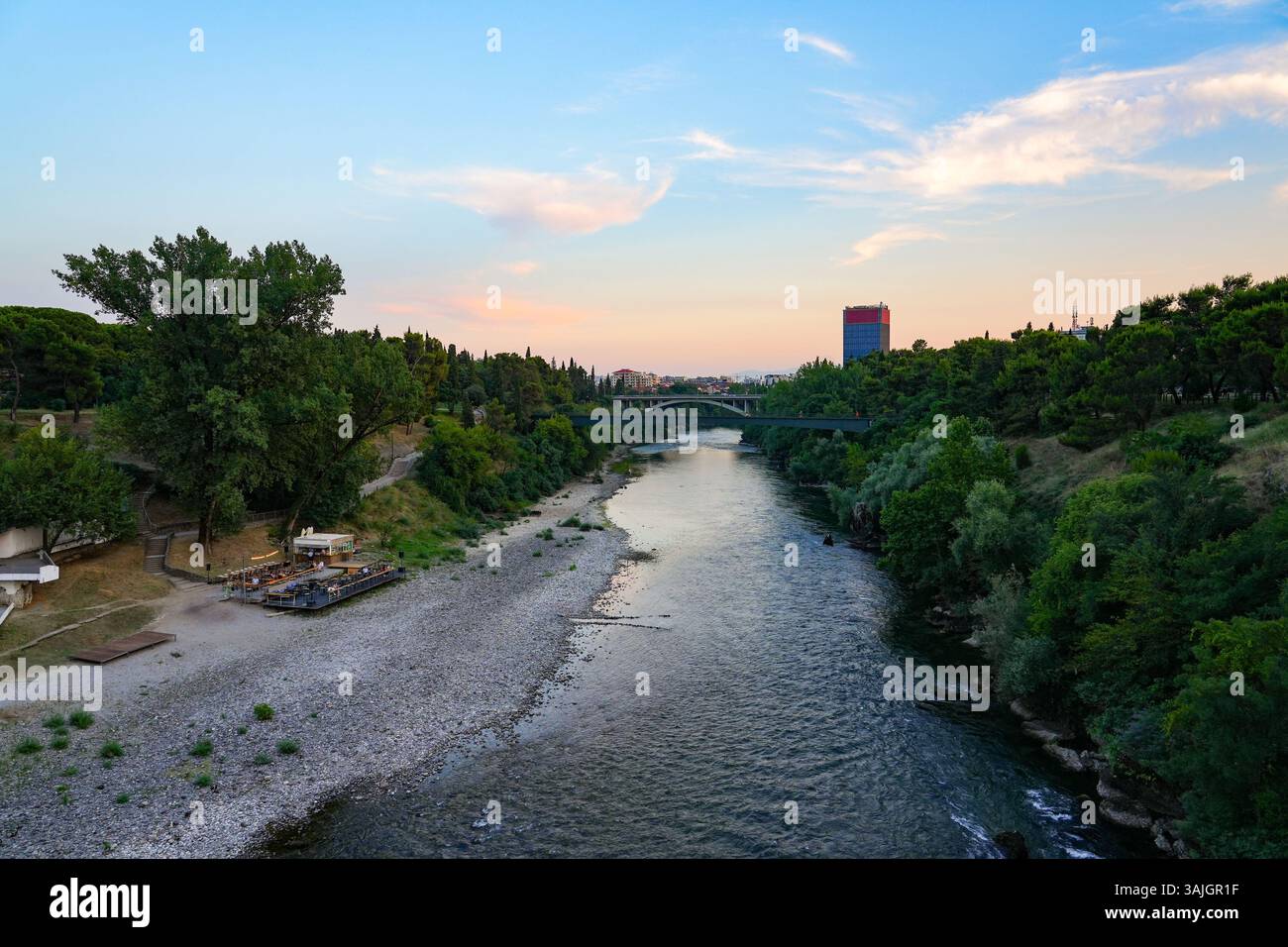 Moraca river flowing through Podgorica, the capital city of Montenegro ...