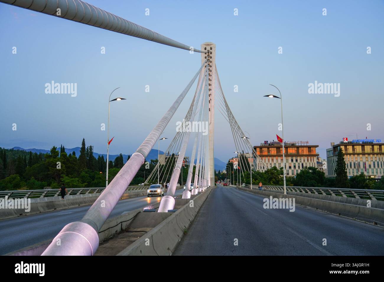 Millenium Bridge (Most Milenijum), a cable-stayed bridge that spans the ...