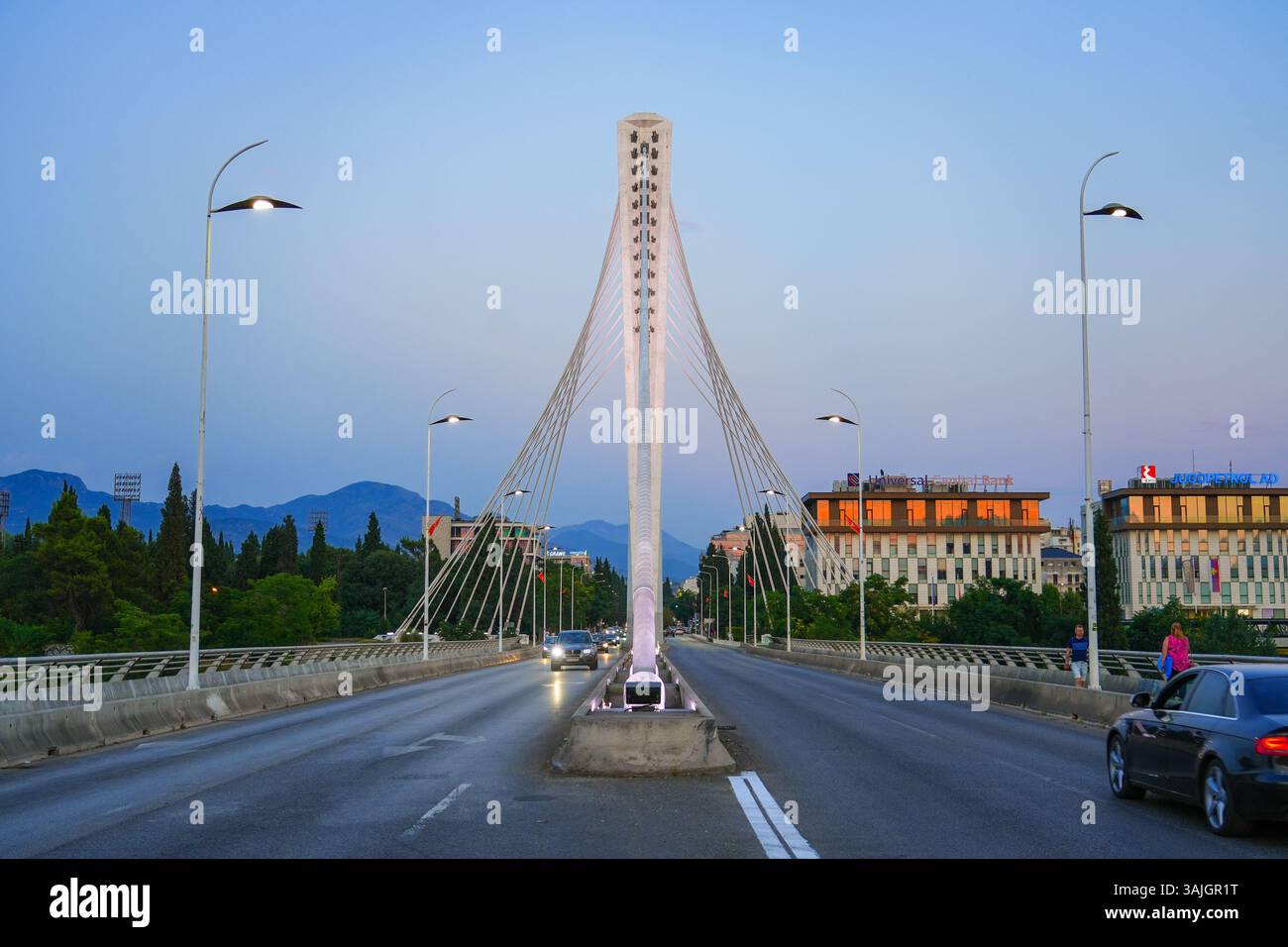 Millenium Bridge (Most Milenijum), a cable-stayed bridge that spans the ...