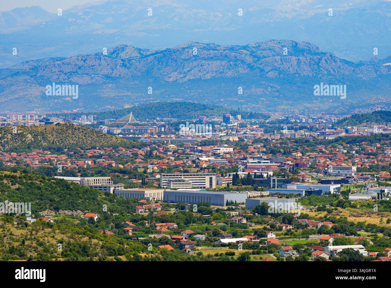 Aerial view of downtown Podgorica, the capital city of Montenegro in ...