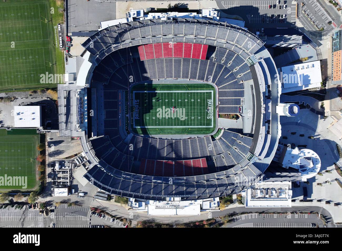 A general overall aerial view of Gillette Stadium, Sunday, Nov. 3, 2024 ...