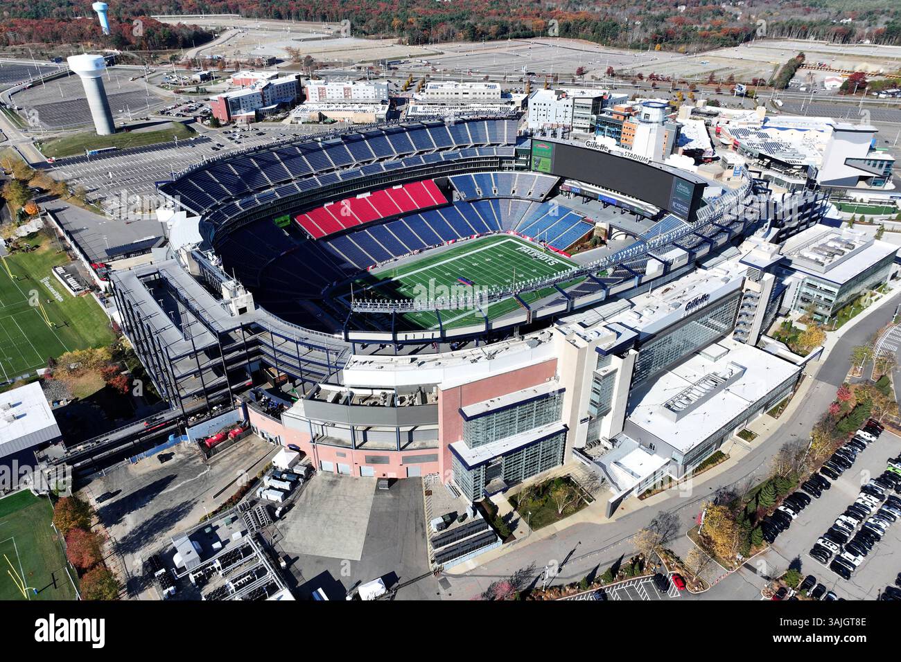 A general overall aerial view of Gillette Stadium, Sunday, Nov. 3, 2024 ...