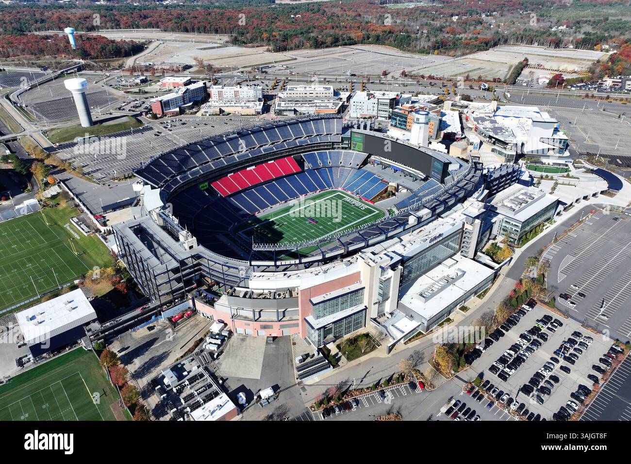A general overall aerial view of Gillette Stadium, Sunday, Nov. 3, 2024 ...