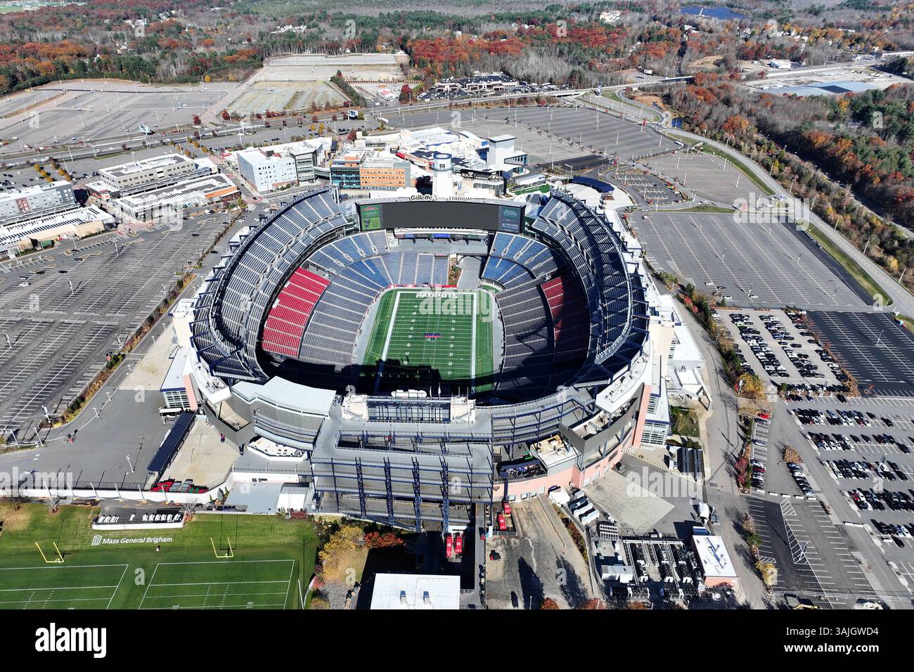 A general overall aerial view of Gillette Stadium, Sunday, Nov. 3, 2024 ...