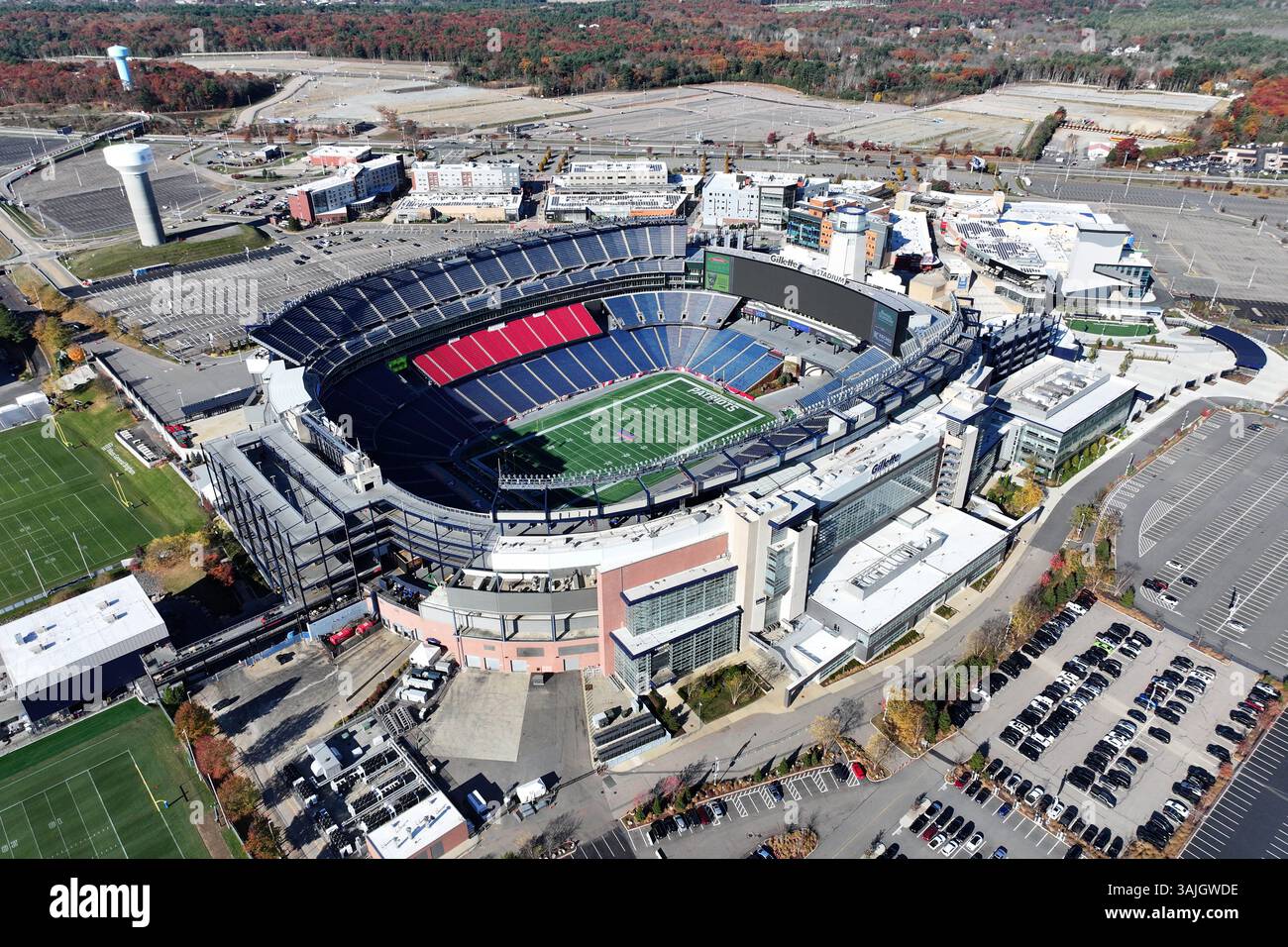 A general overall aerial view of Gillette Stadium, Sunday, Nov. 3, 2024 ...
