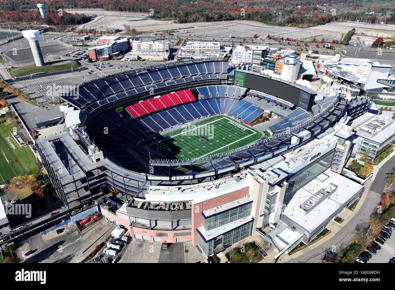 A general overall aerial view of Gillette Stadium, Sunday, Nov. 3, 2024 ...