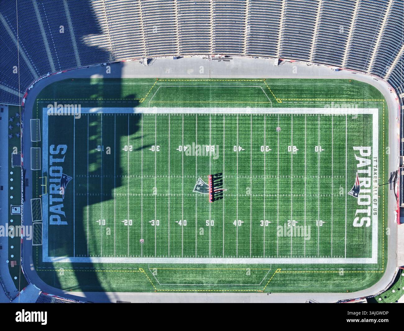A general overall aerial view of the New England Patriots logo in the ...
