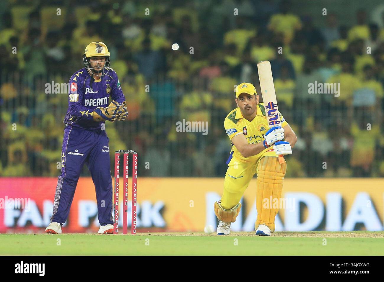 Chennai Super Kings' captain Mahendra Singh Dhoni plays a shot during the Indian Premier League ...