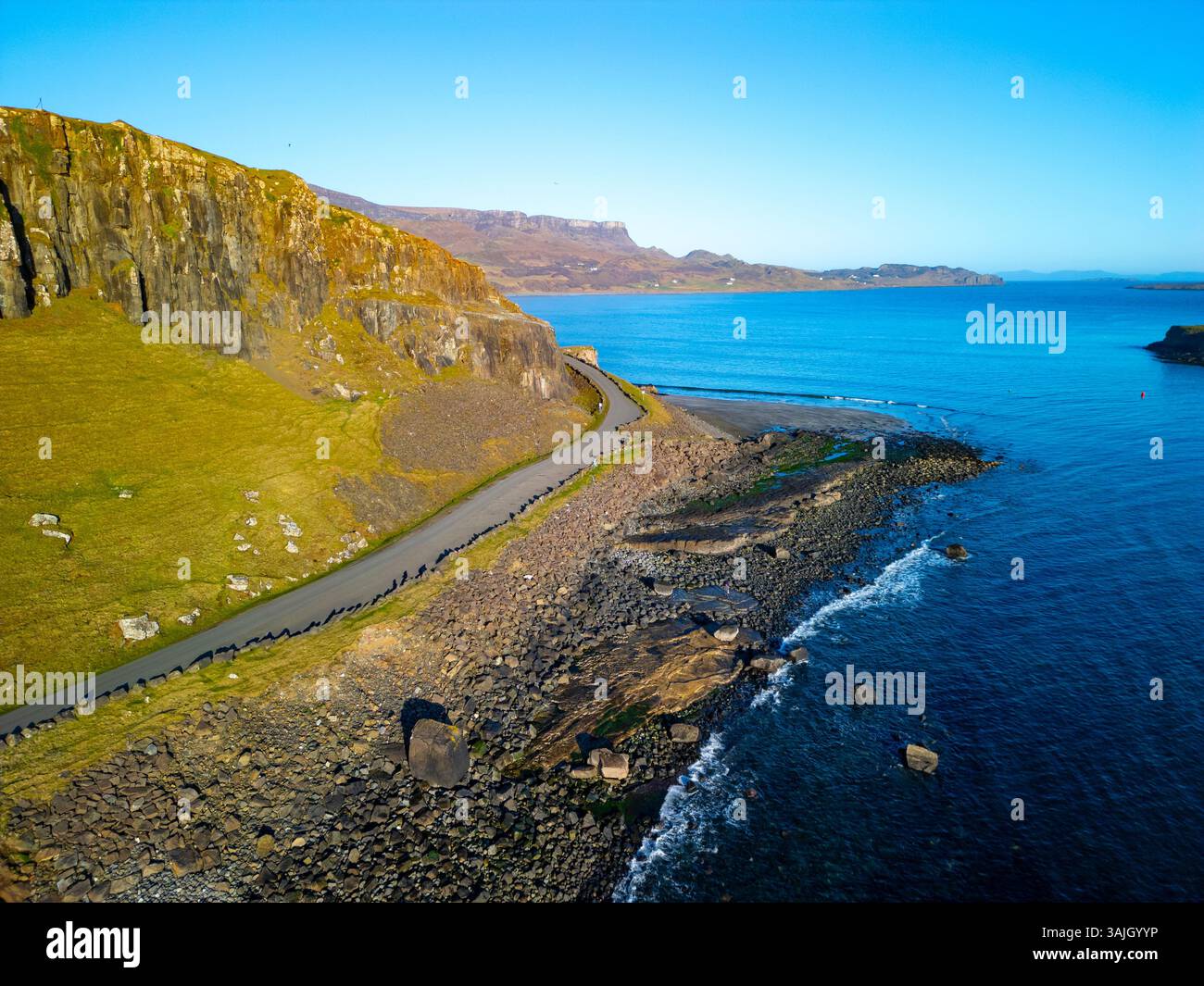 Aerial view from drone of An Corran beach famous for fossilised ...