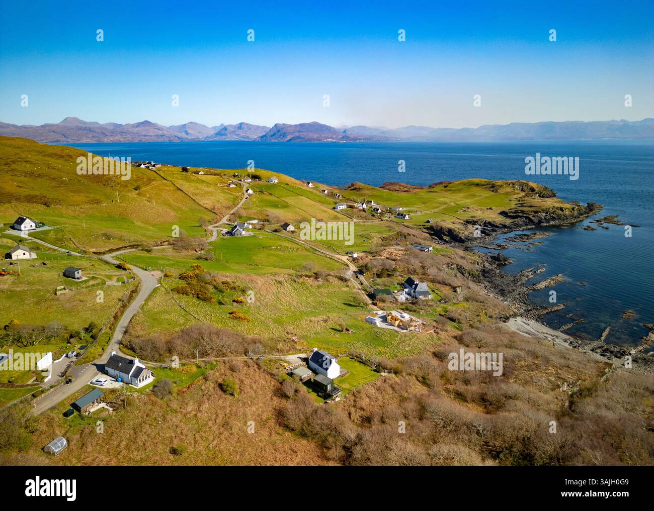 Aerial view of remote rural community of Aird on southern Sleat ...