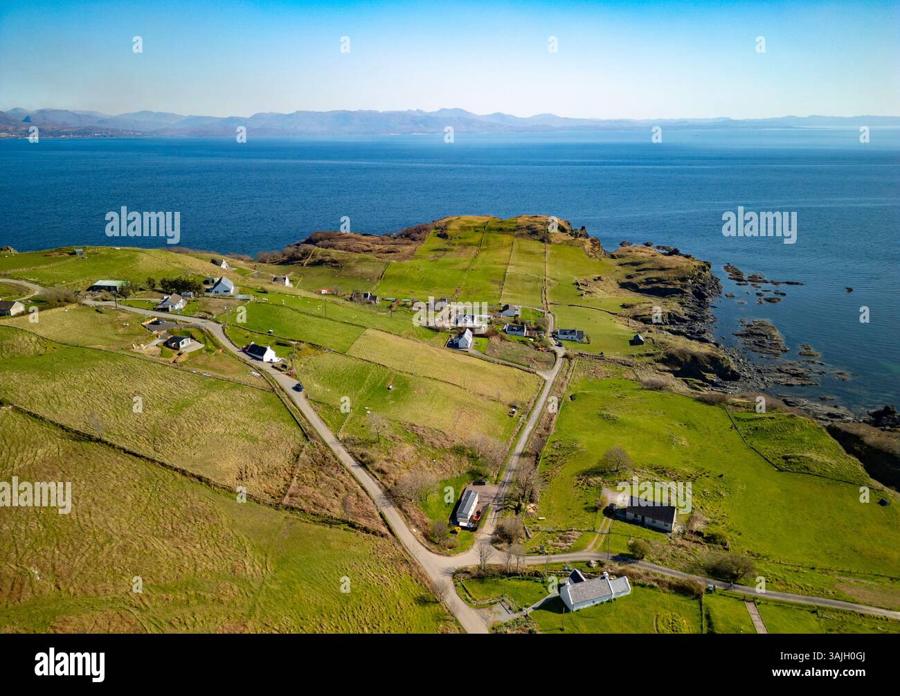 Aerial view of remote rural community of Aird on southern Sleat ...