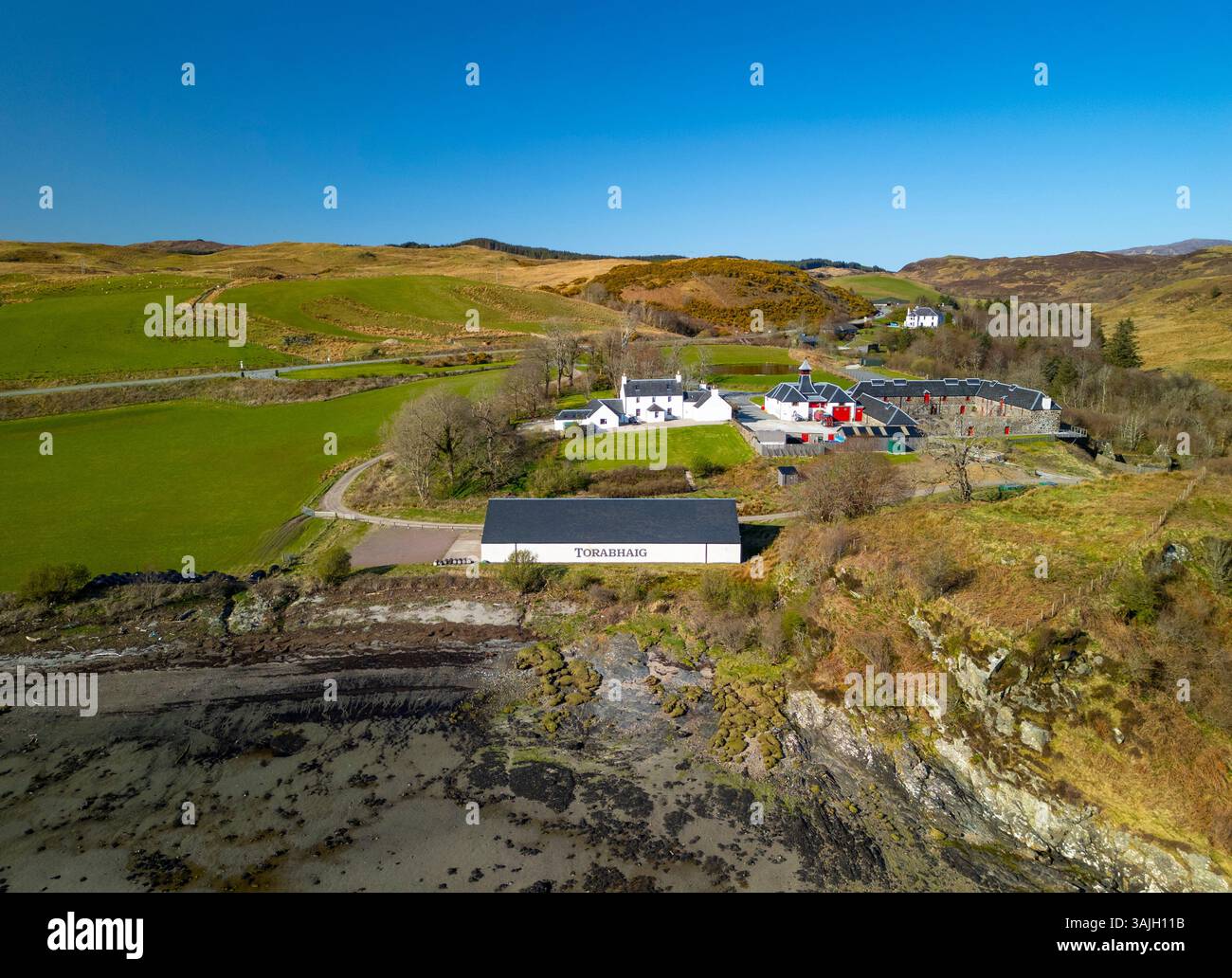 Aerial view of Torabhaig scotch whisky distillery at Teangue, Isle of ...