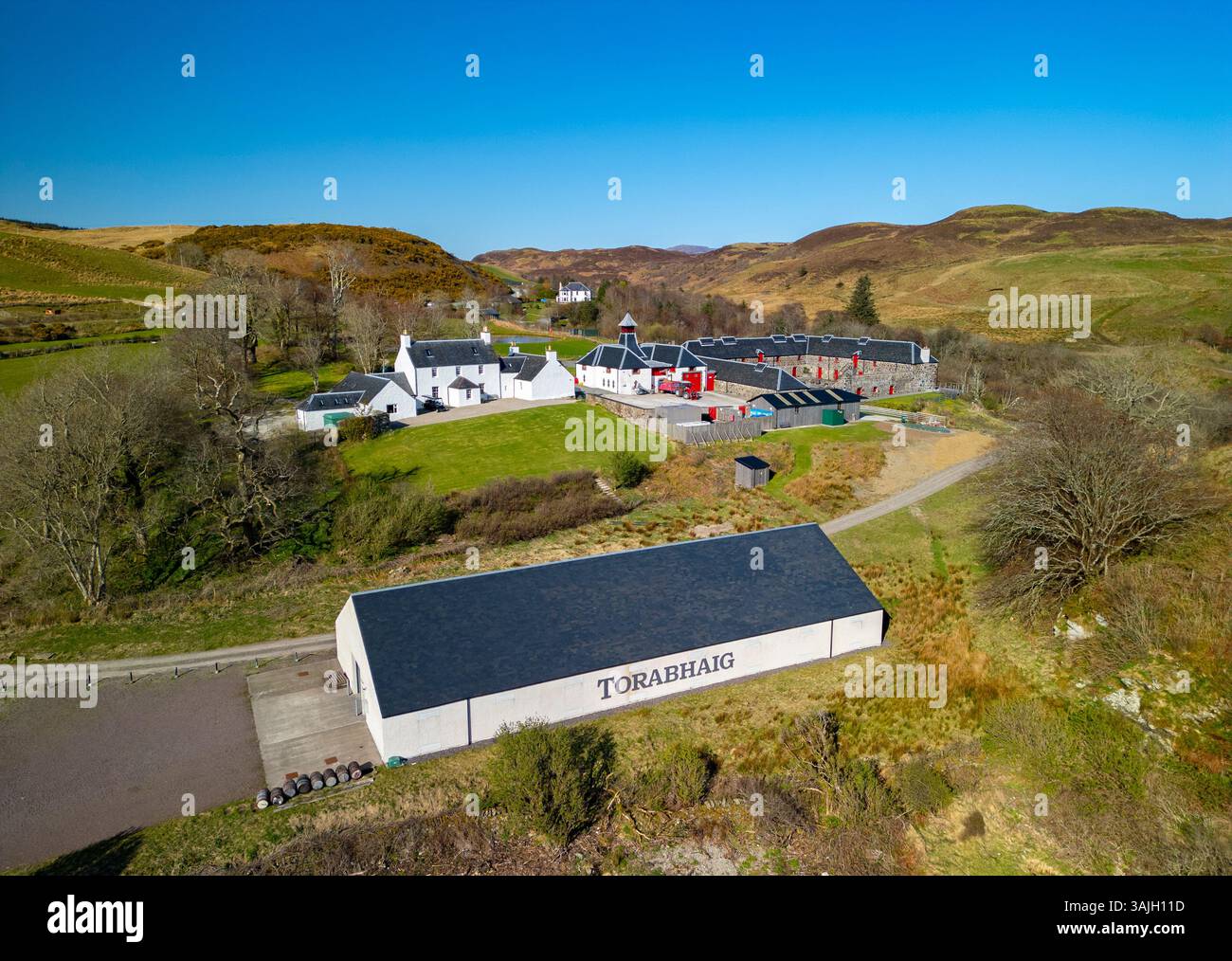 Aerial view of Torabhaig scotch whisky distillery at Teangue, Isle of ...