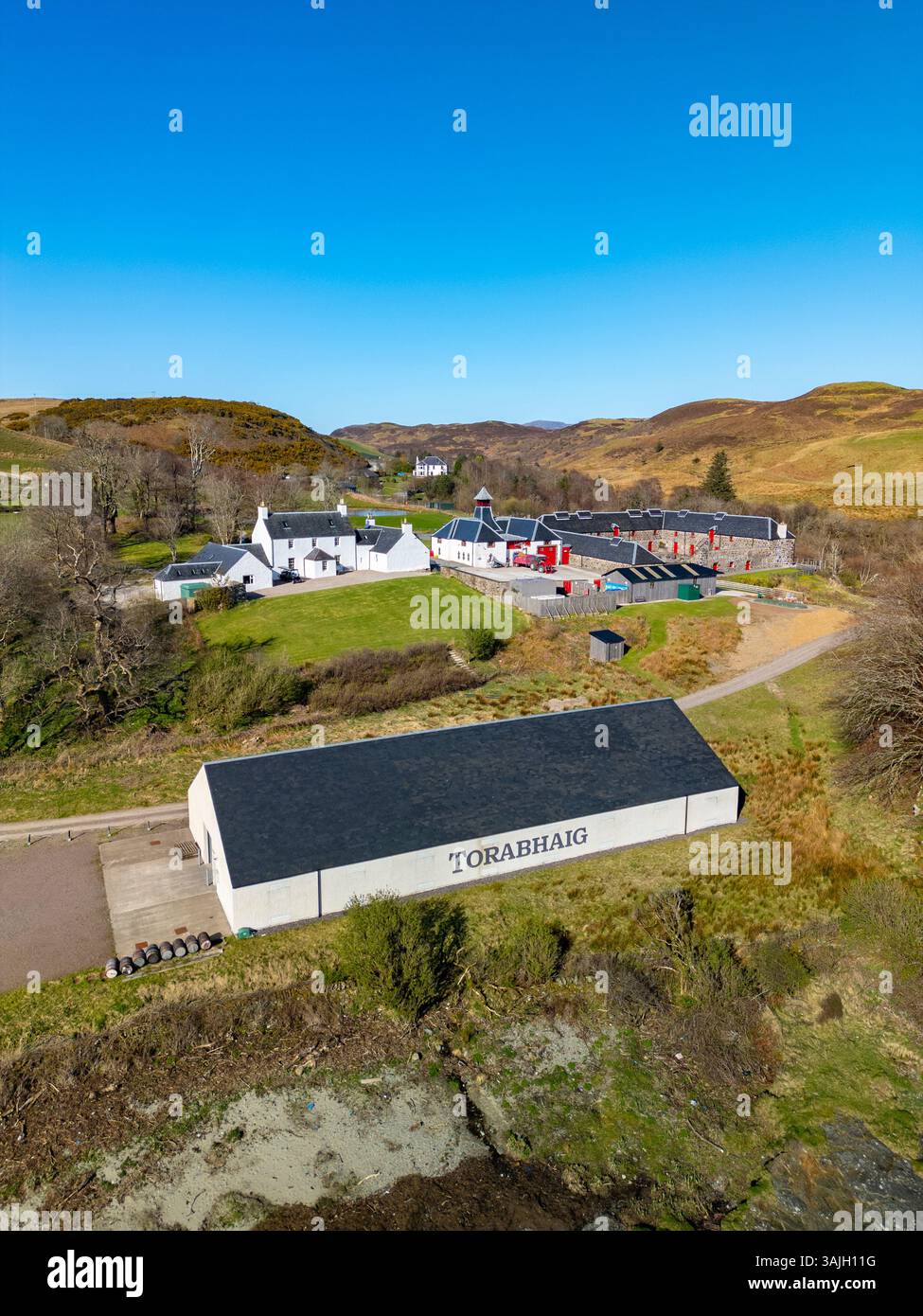 Aerial view of Torabhaig scotch whisky distillery at Teangue, Isle of ...