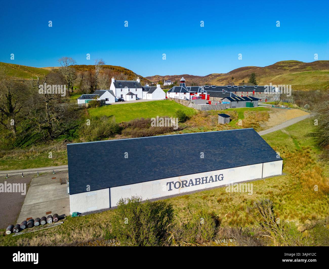 Aerial view of Torabhaig scotch whisky distillery at Teangue, Isle of ...