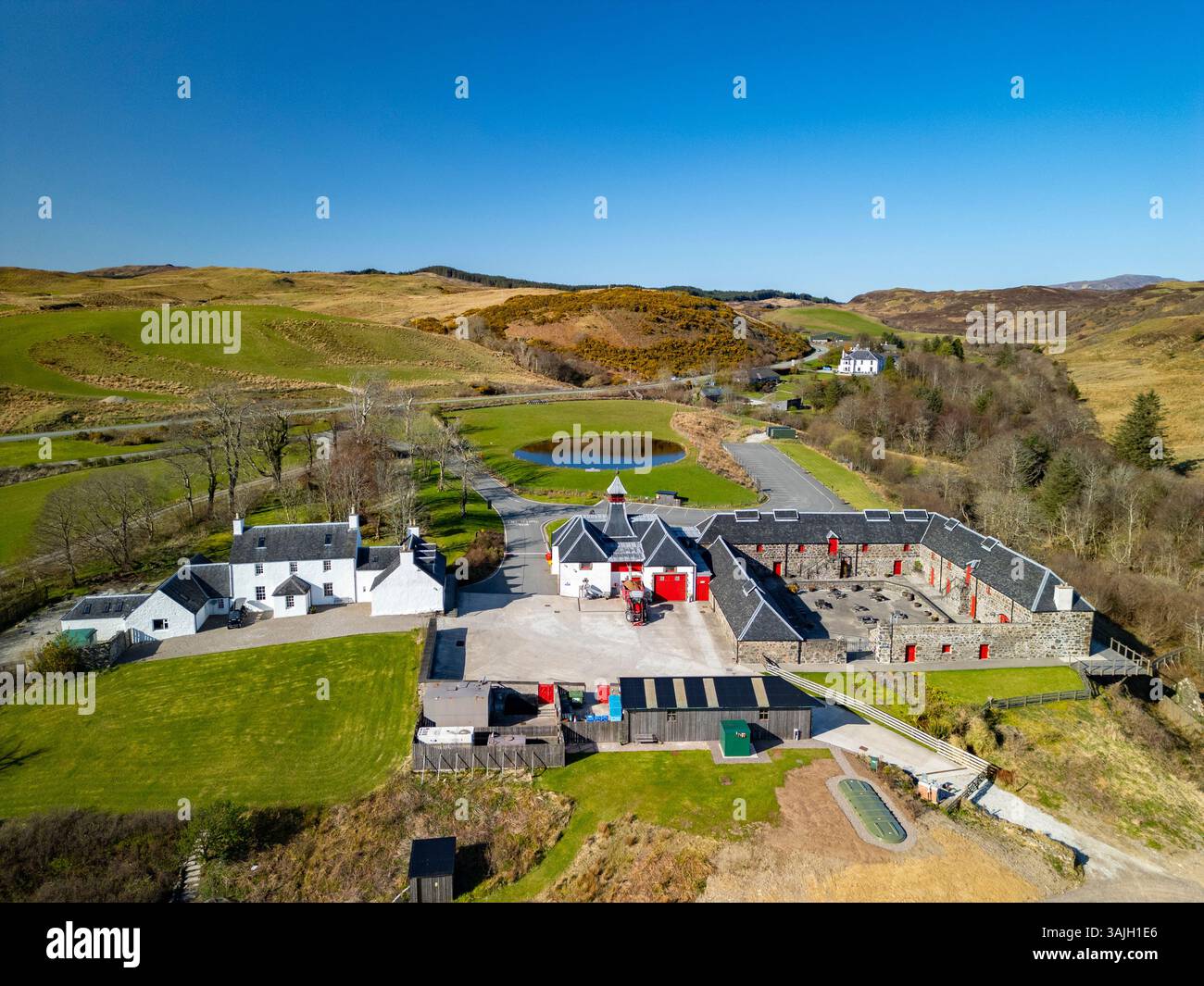 Aerial view of Torabhaig scotch whisky distillery at Teangue, Isle of ...