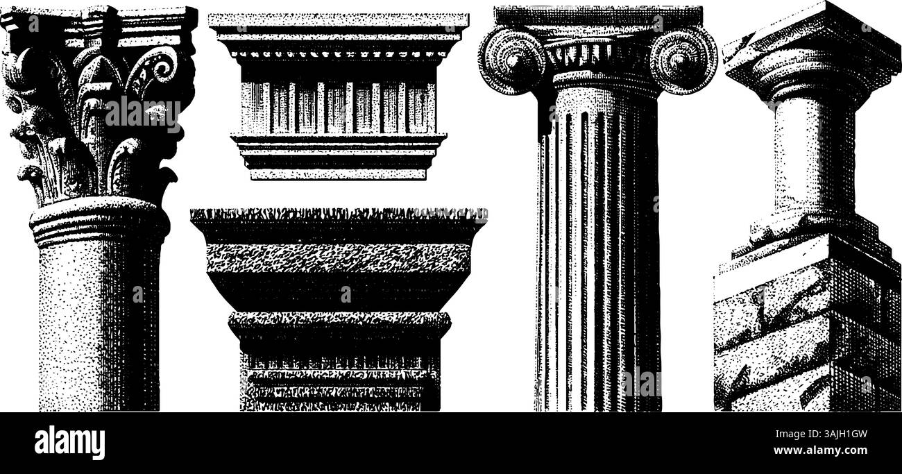 Engraved architectural elements set featuring classical columns for ...