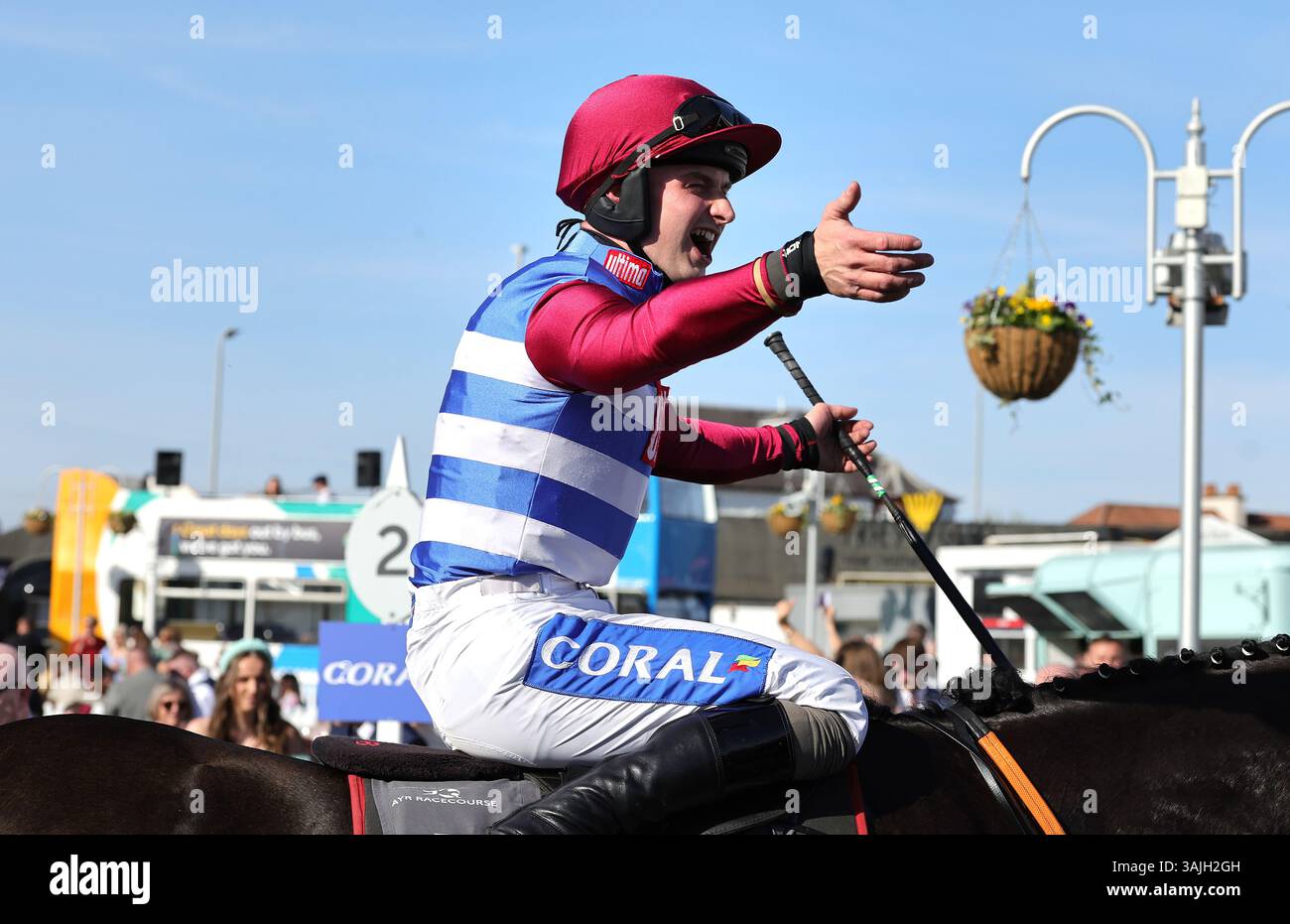 Jockey Sean Bowen celebrates after victory in the Coral Handicap Hurdle ...