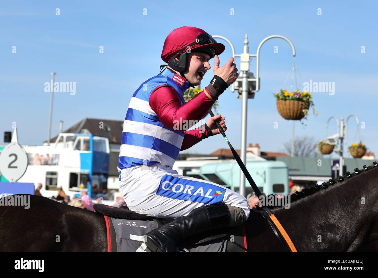 Jockey Sean Bowen celebrates after victory in the Coral Handicap Hurdle ...