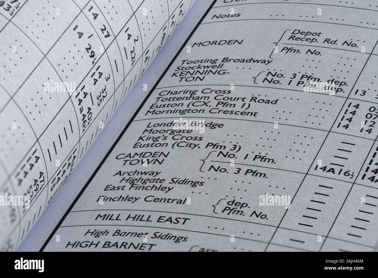 A page from a staff timetable for the Northern Line on the London ...