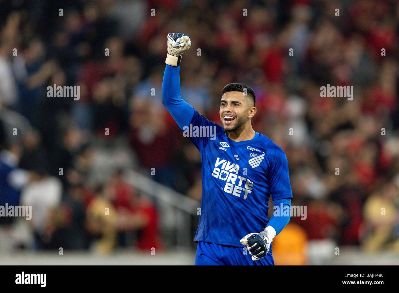 Curitiba, Brazil. 10th Apr, 2025. Mycael from Athetico during the game ...