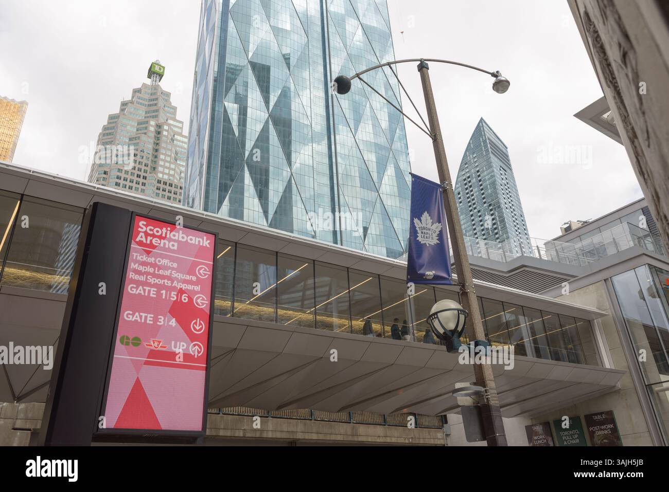 Scotiabank Arena digital sign, pedestrian overpass, and CIBC Square ...