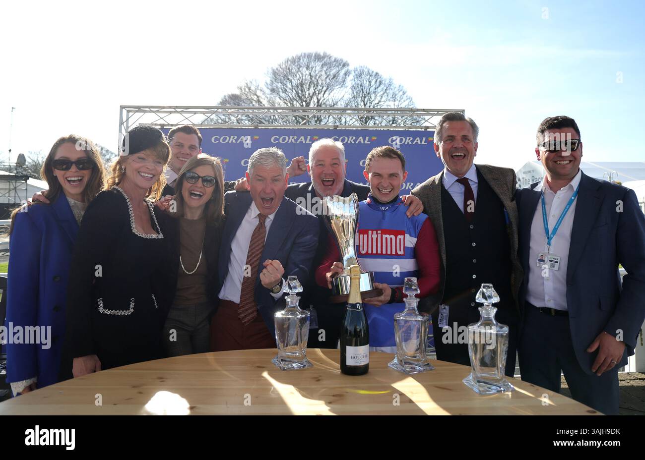 Jockey Sean Bowen (second right), owner of horse The Four Sixes, Max ...