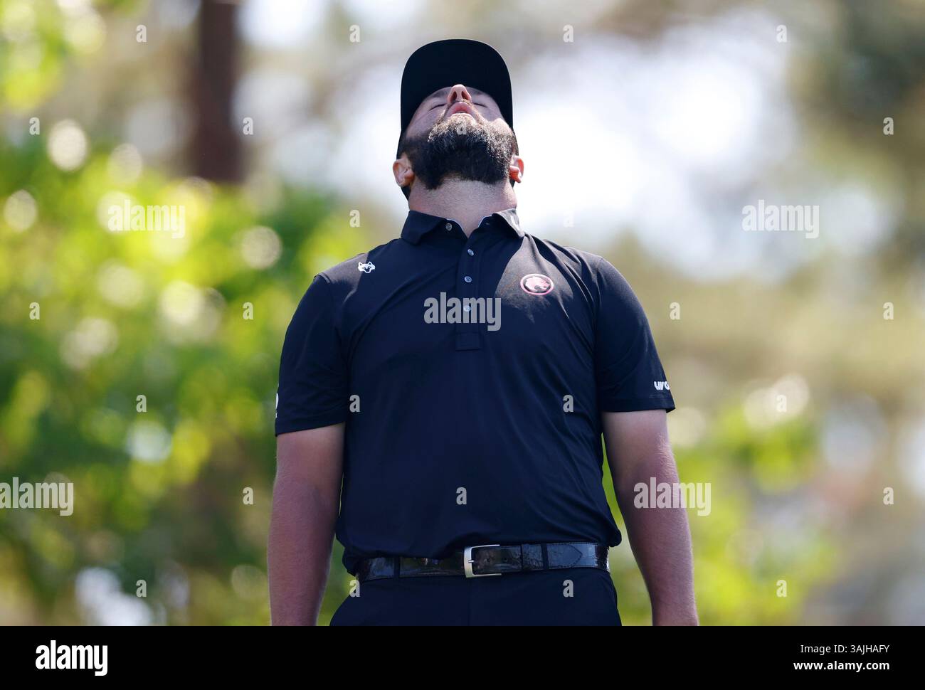 Augusta, United States. 11th Apr, 2025. Jon Rahm of Spain reacts after ...