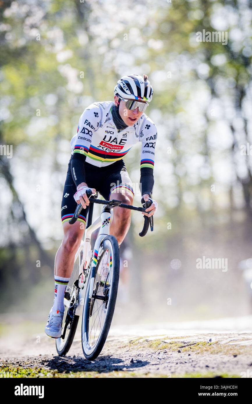 Roubaix, France. 11th Apr, 2025. Slovenian Tadej Pogacar of UAE Team ...