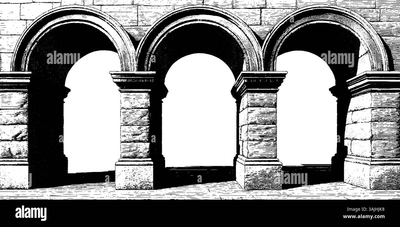 Classic architectural design featuring engraved stone arches Stock ...
