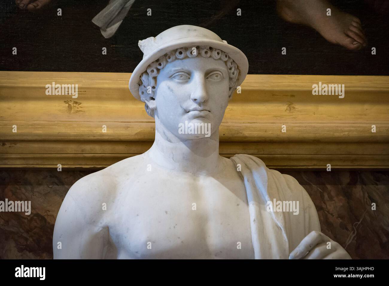First century marble statue of a young man seated on throne as the God ...