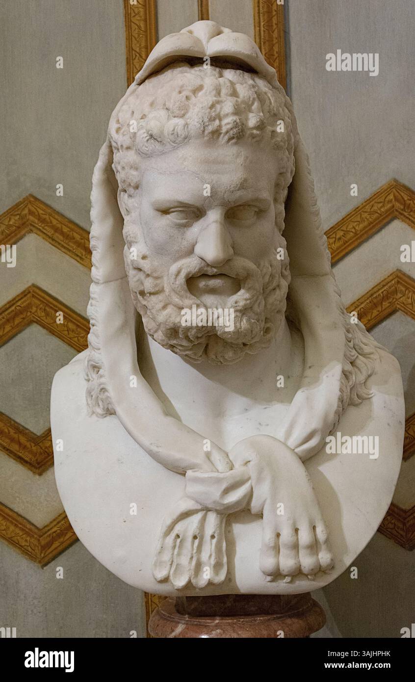 Large ancient Roman marble bust depicting Hercules wearing a lionskin ...