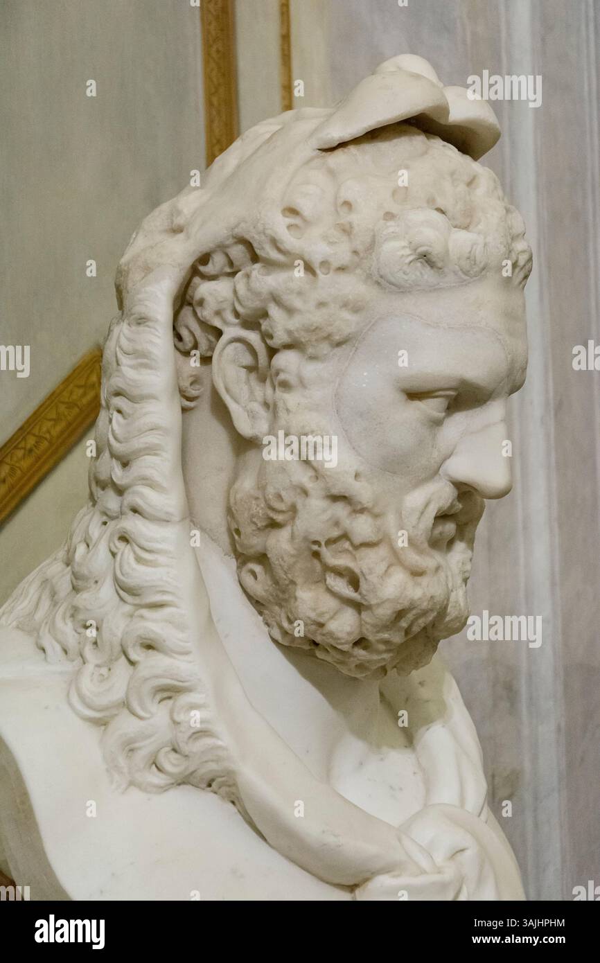 Large ancient Roman marble bust depicting Hercules wearing a lionskin ...