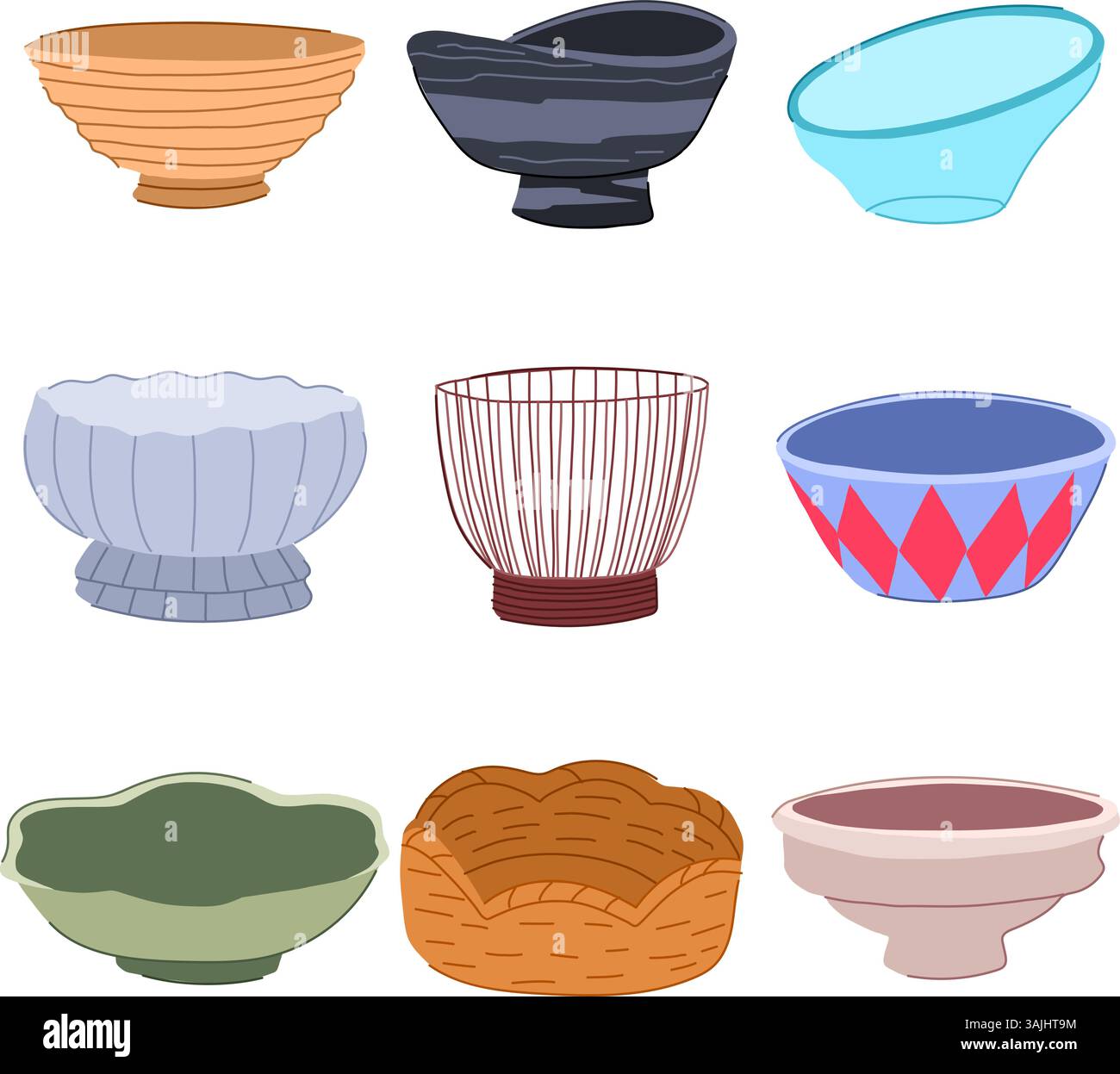 decorative bowl set cartoon vector illustration Stock Vector Image ...