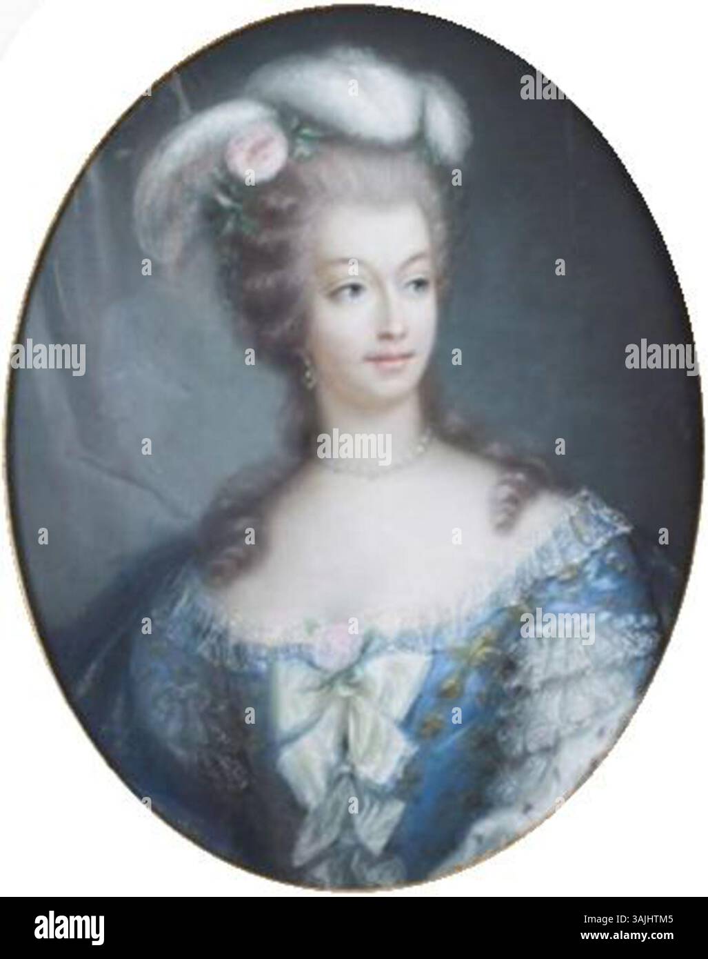 A pair of portraits from the French School, circa 1880, depicting two women in the style of 18th ...