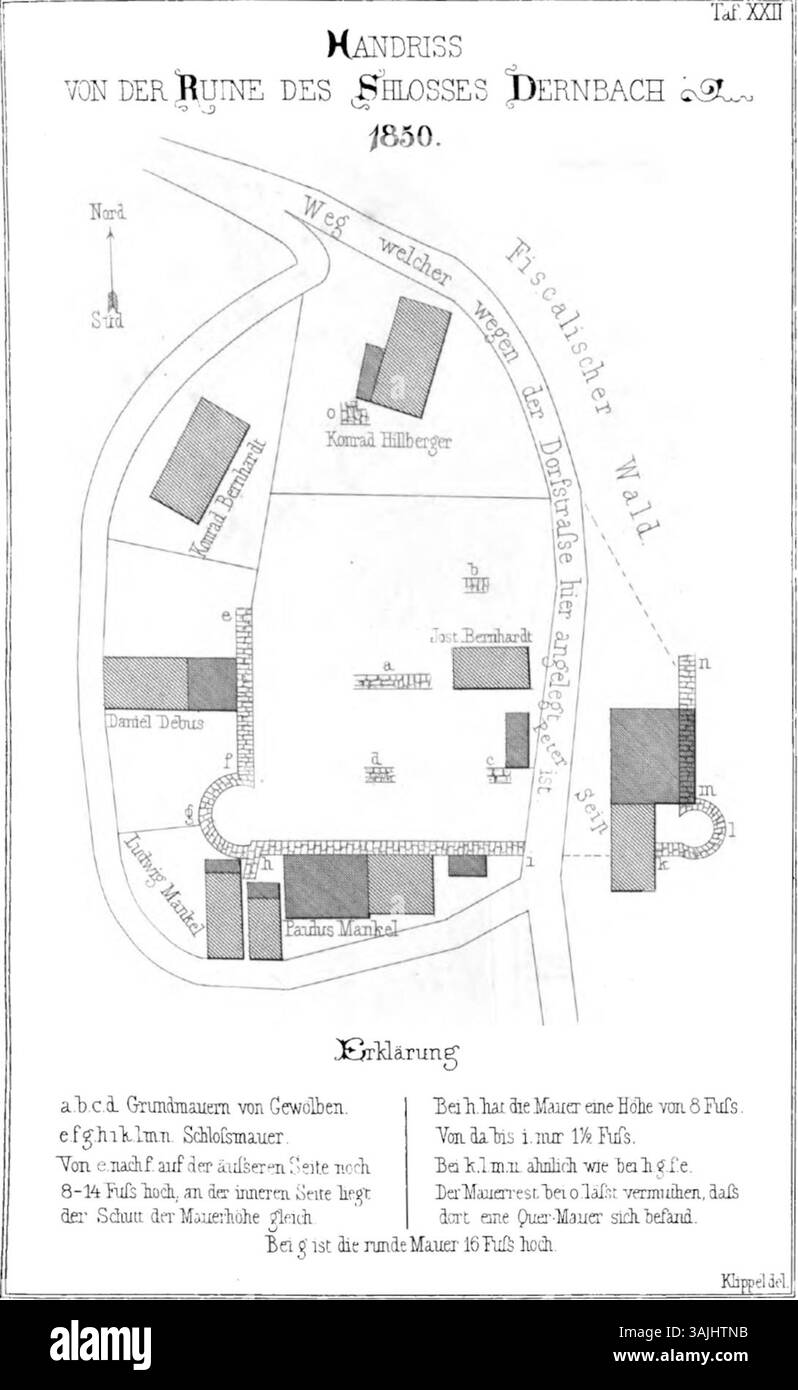 The 1853 floor plan of the Neu-Dernbach Castle ruins, created by ...